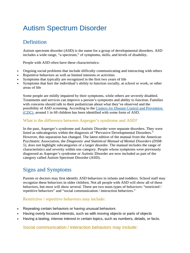 Autism Spectrum Disorder | PDF | Autism Spectrum | Cerebral Palsy