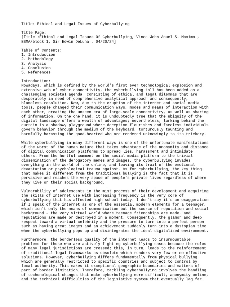 Term Paper(1) | PDF | Cyberbullying | Bullying