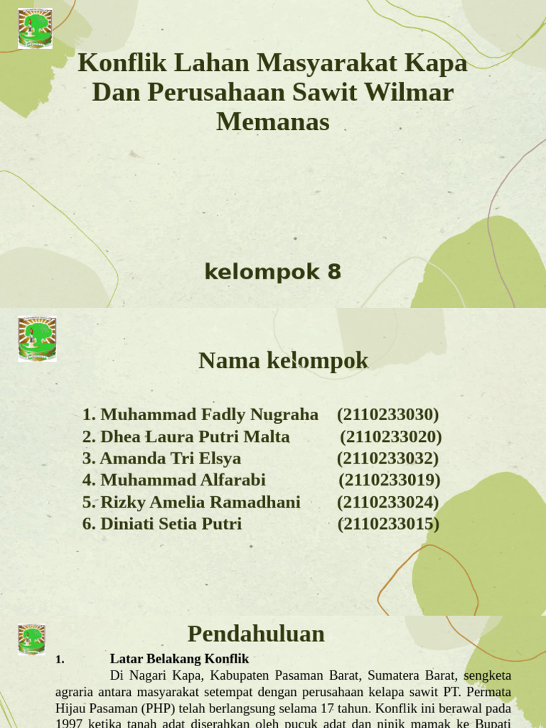 TTGL Kel 8 - Konflik Lahan Masyarakat Kapa Dan Perusahaan Sawit Wilmar Memanas | PDF