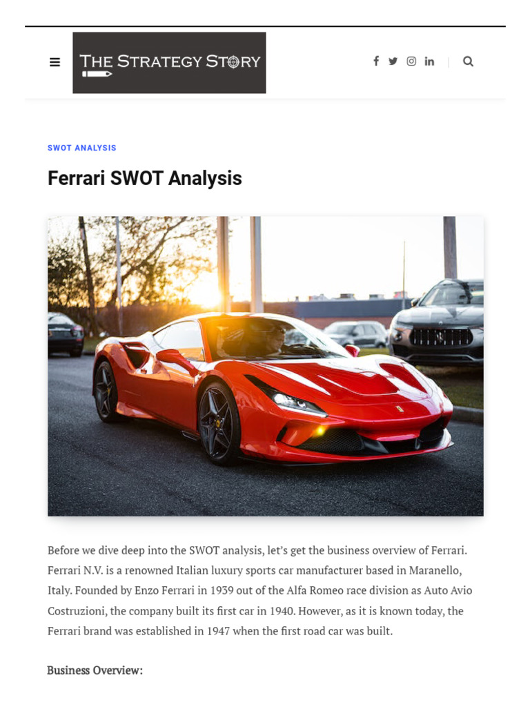 Ferrari SWOT Analysis - The Strategy Story | PDF | Ferrari | Brand