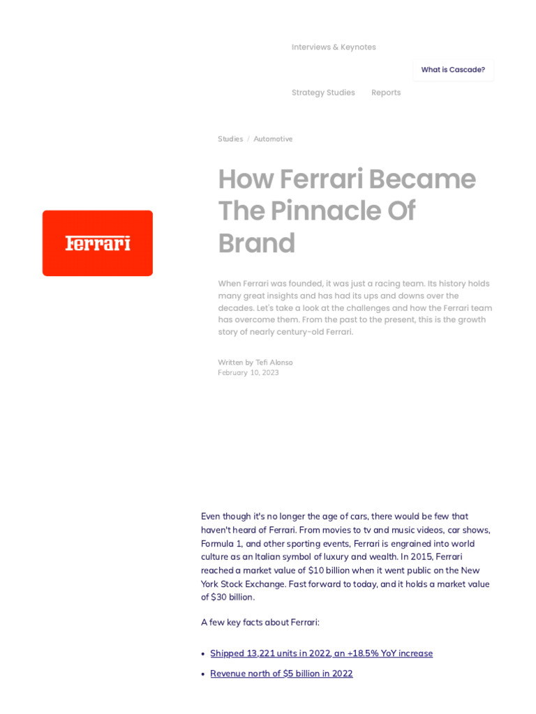 Strategy Study - How Ferrari Became The Pinnacle of Brand | PDF | Car
