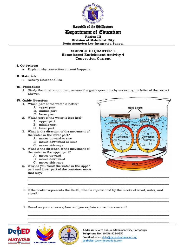 Q1 Sci 10 Home Based Activity 4 | PDF | Convection | Density