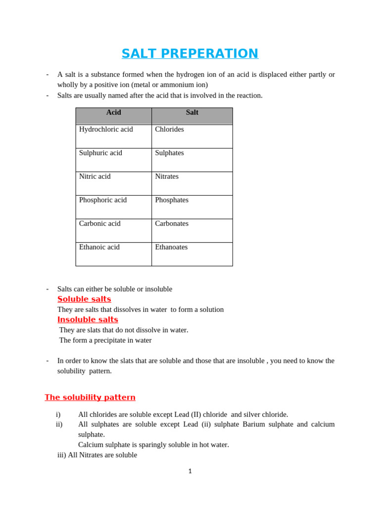 Salt Preperation | PDF | Salt (Chemistry) | Solubility