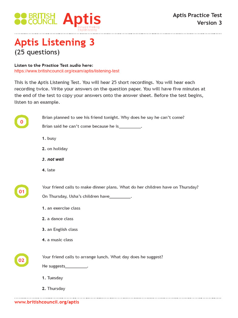 Aptis Listening Test Part 3 Guide | PDF