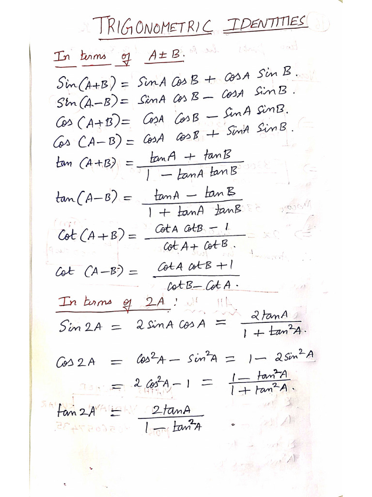 Trig Formulas | PDF