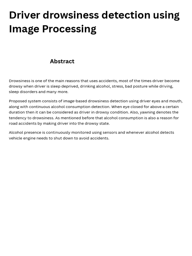 Drowsiness Detection in Drivers Using Image Processing | PDF