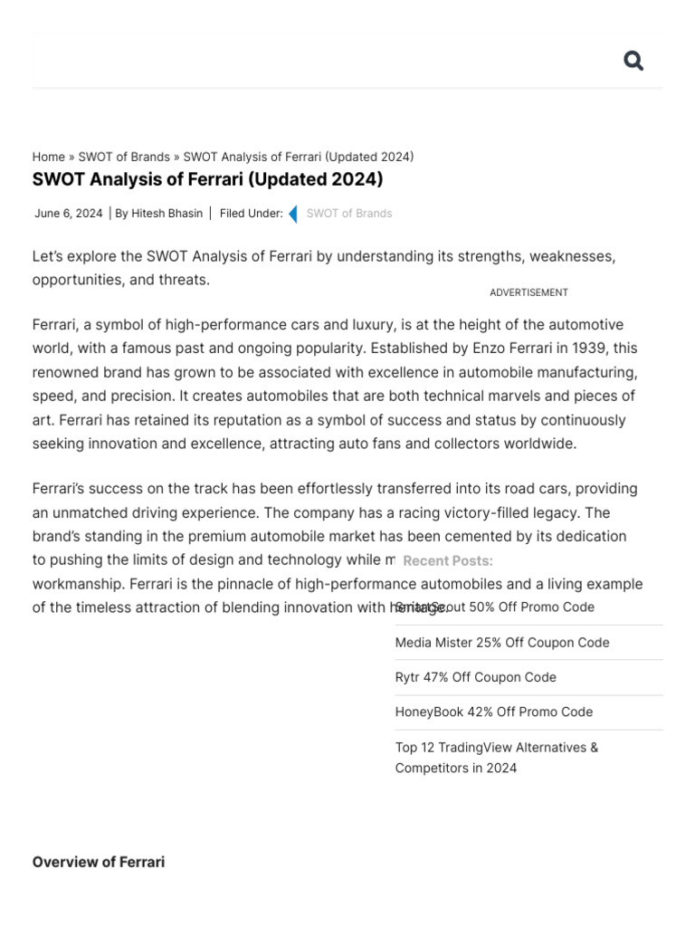 Ferrari SWOT Analysis 2024 | PDF | Ferrari | Advertising