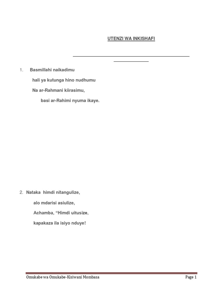 Utenzi Wa Inkishafi | PDF