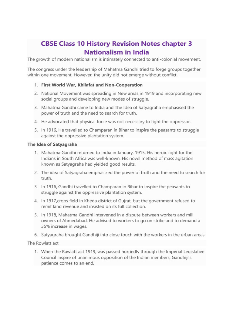 Cbse Grade X - History - Chapter 3: Nationalism in India | PDF