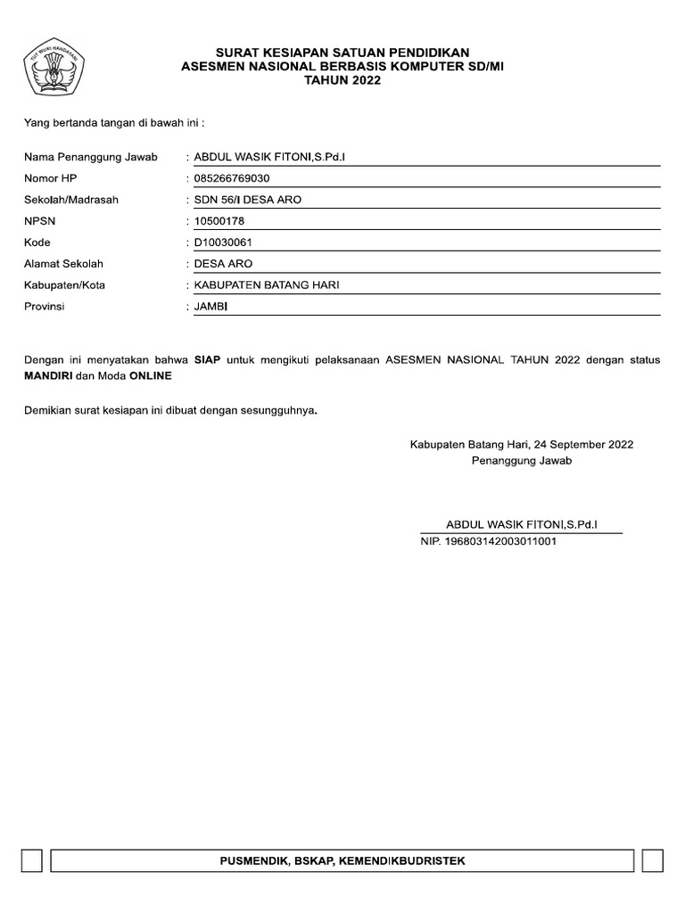 Surat Kesiapan | PDF