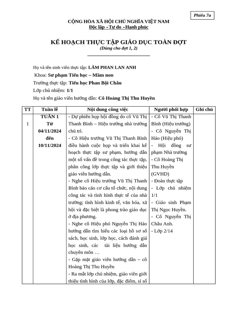 Phiếu 7a - Toàn Đợt - Vht | PDF