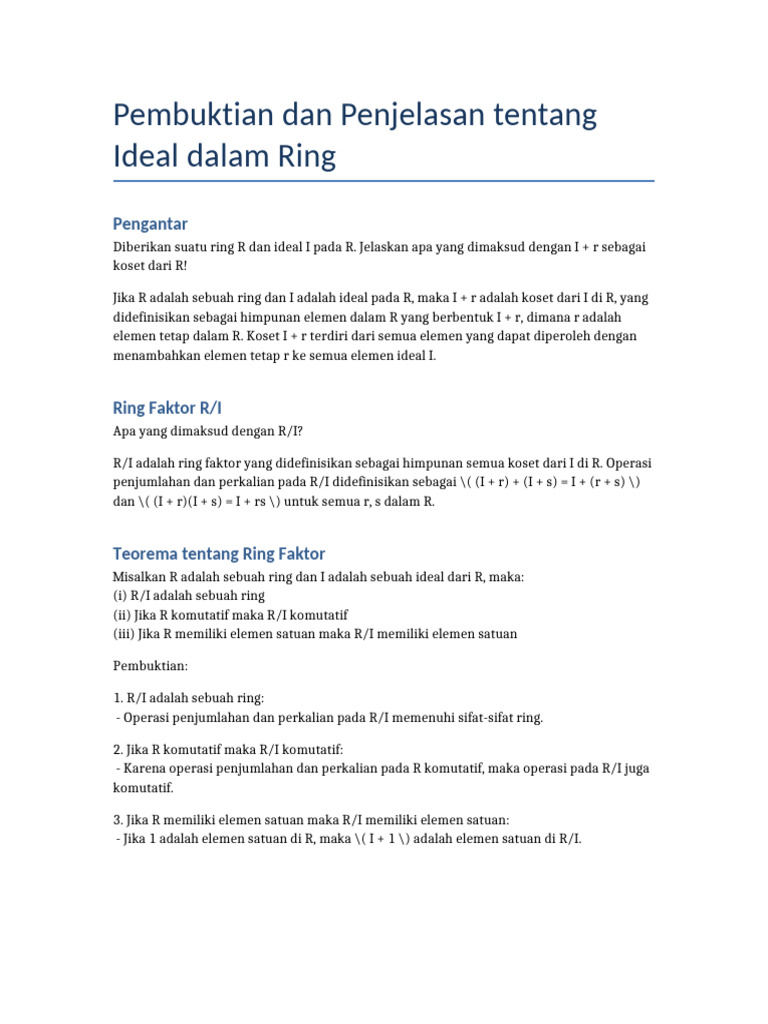 Ideal dan Ring Faktor dalam Matematika | PDF