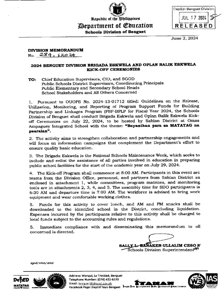 SDO Memo No. 234, S. 2024 | PDF