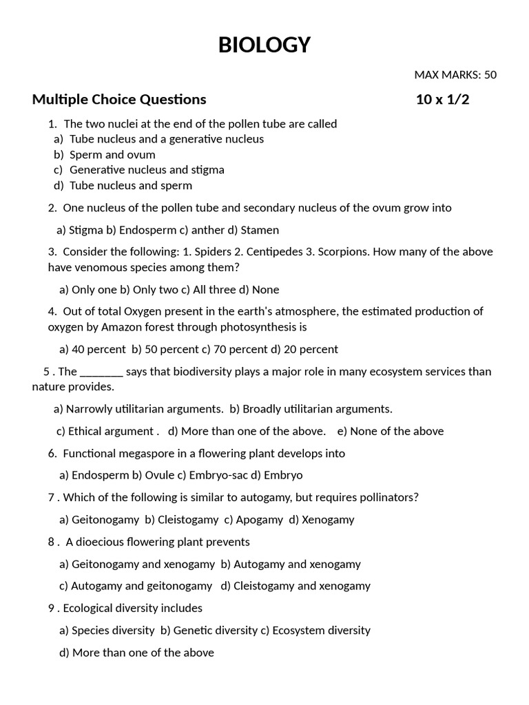 BIOLOGY TEST | PDF | Seed | Flowers