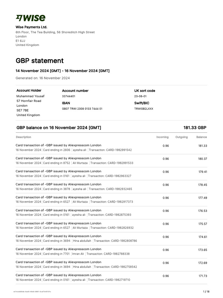 Wise Payments GBP Statement | PDF | Regulation | Personal Finance