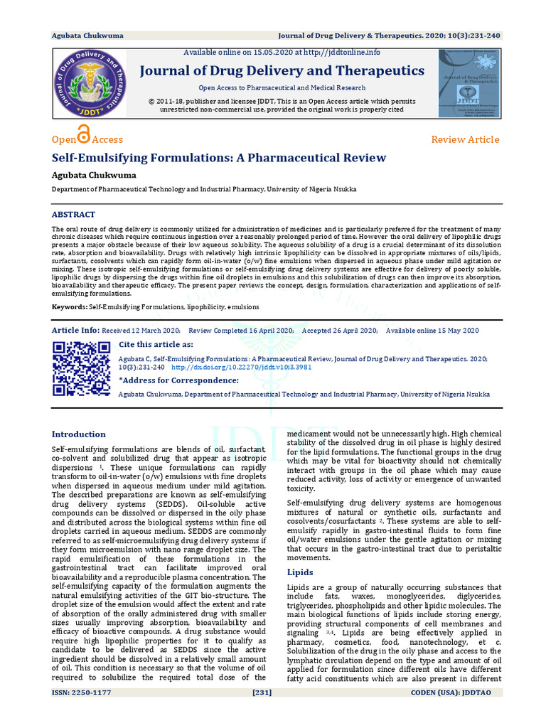 Agubata_--10-231_SelfEmulsifyingFormulations | PDF | Emulsion | Lipoprotein