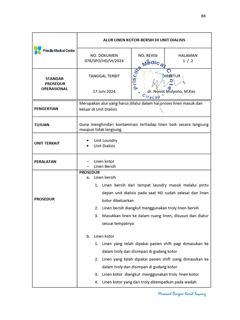 076 Spo Alur Linen Kotor-Bersih Di Unit Dialisis | PDF