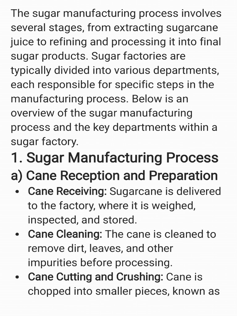 Study of Sugar Manufacturing Process | PDF