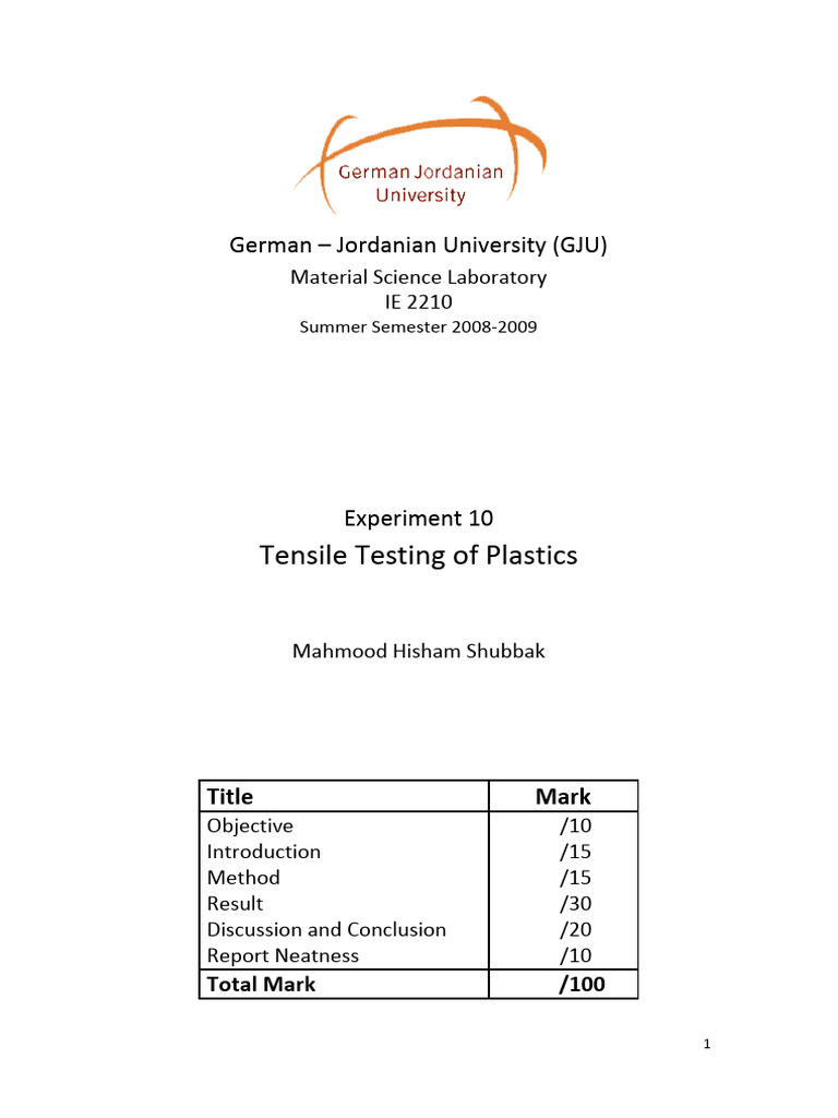 Tensile Testing of Plastics Experiment | PDF | Ultimate Tensile ...