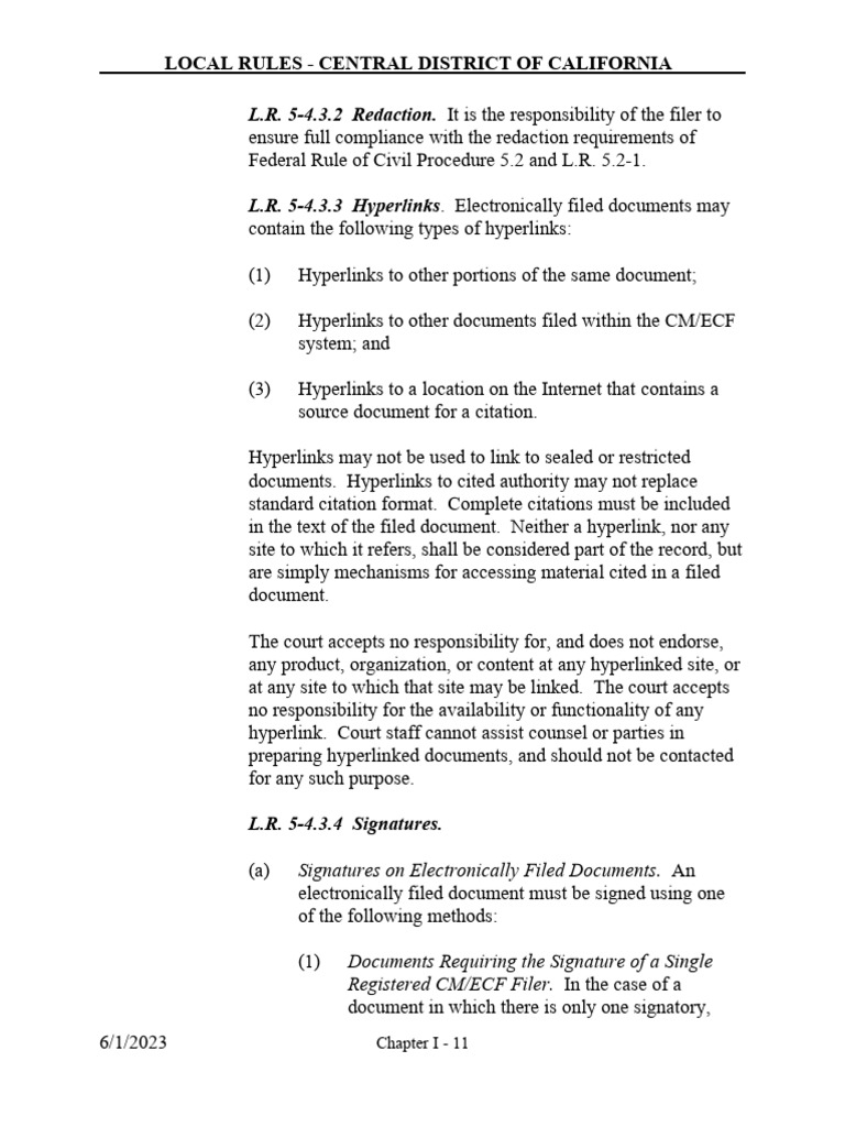 Central District CA Local Rules Overview | PDF | Cm/Ecf | Justice