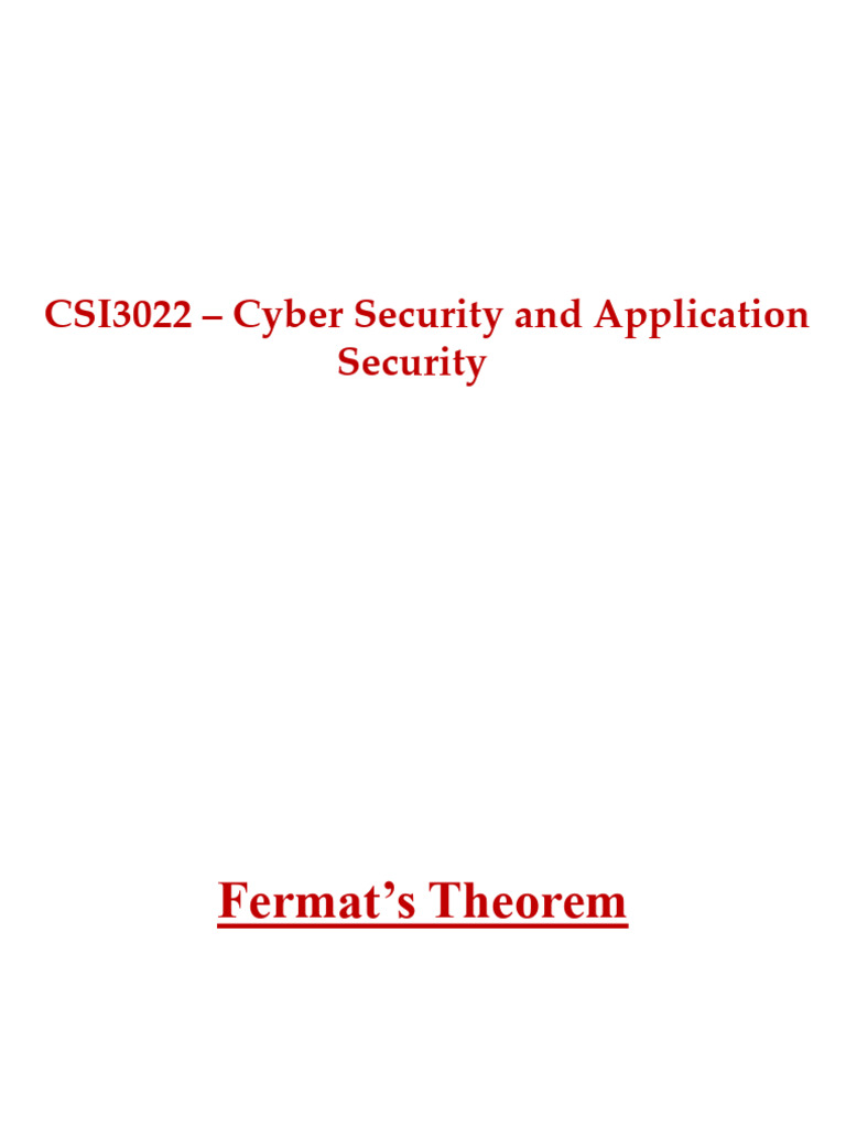 CSI3022 MODULE1 Fermats Theorem, Primality Test | PDF | Prime Number ...