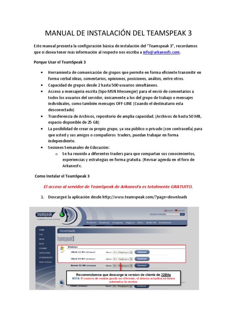 Manual de Instalacion Del Teamspeak 3 | PDF | Point and Click | Foro de Internet
