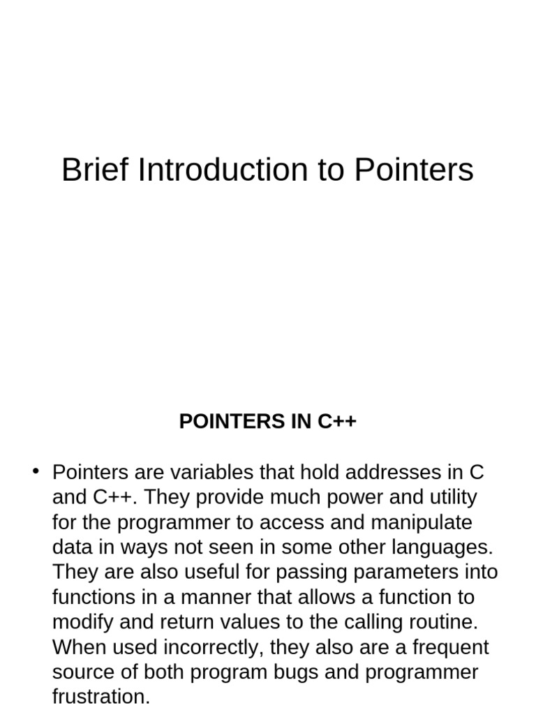 Brief Introduction To Pointers | PDF | Pointer (Computer Programming) | Integer (Computer Science)