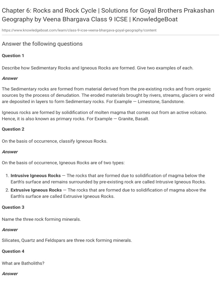 Chapter 6 Rocks and Rock Cycle Solutions For Go - 1720936020386 | PDF ...