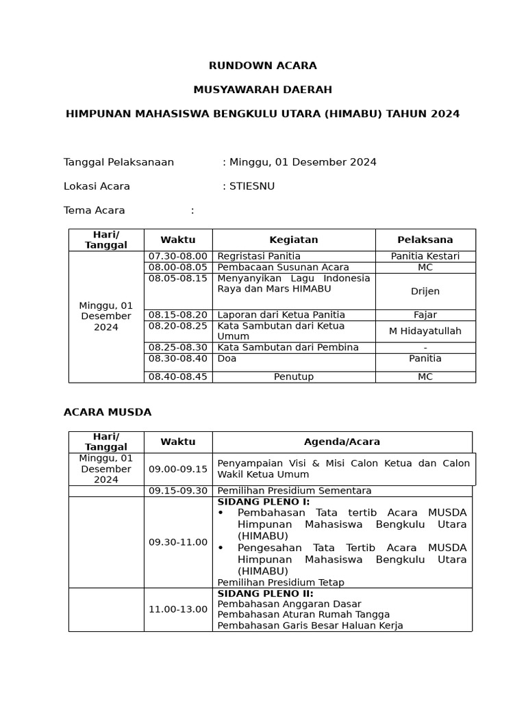 Rundown Musda Revisi | PDF