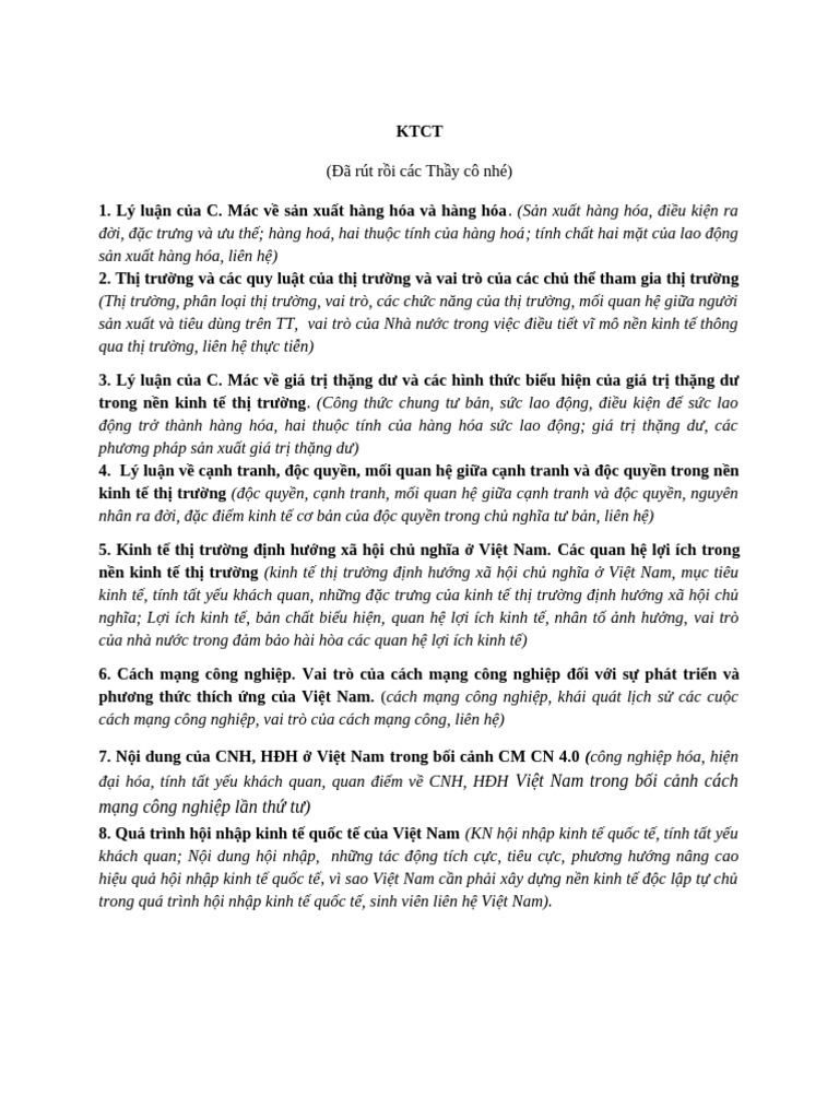 NỘI DUNG ÔN TẬP KTCT | PDF