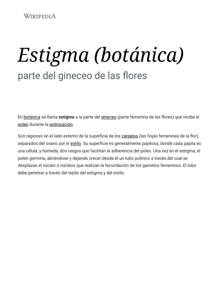 Estigma (Botánica) - Wikipedia, La Enciclopedia Libre | PDF