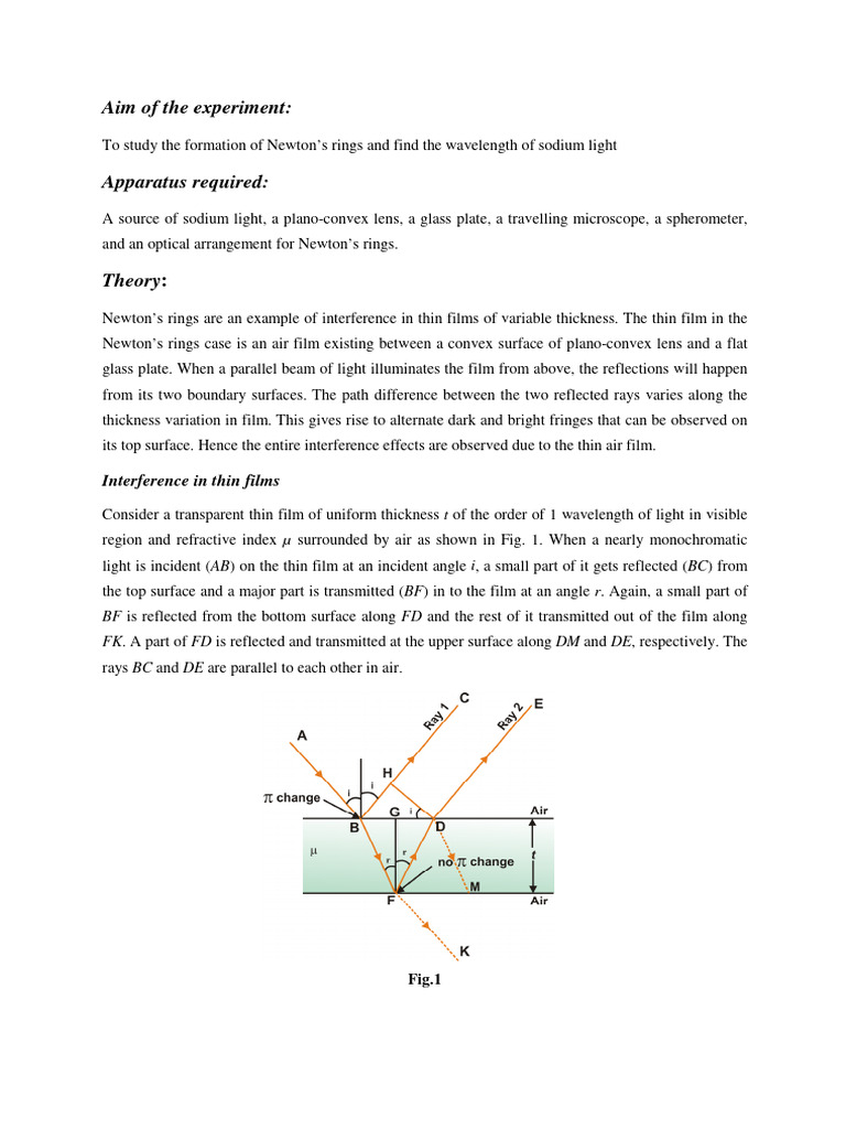 Newton's Rings Experiment: Wavelength Determination | PDF | Optics ...
