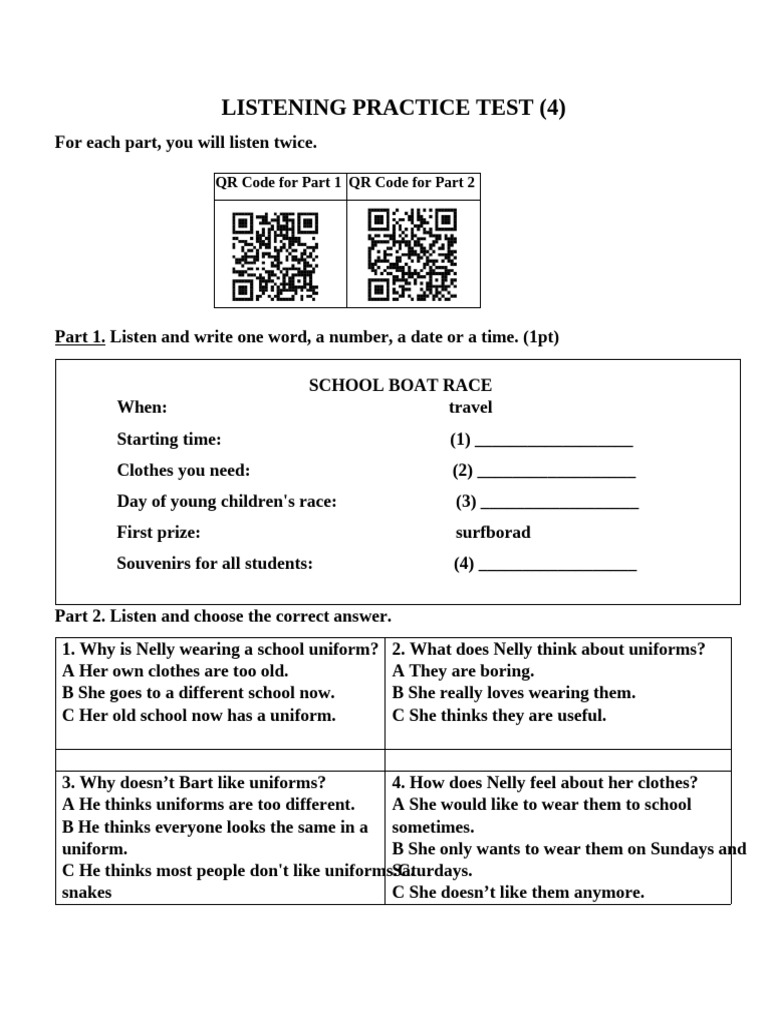 School Boat Race Listening Test Pdf