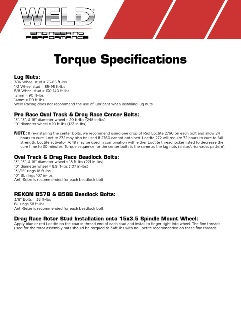 Torque Specifications | PDF