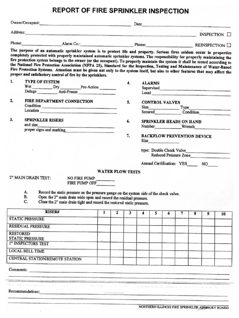 Report of Fire Sprinkler Inspection | PDF