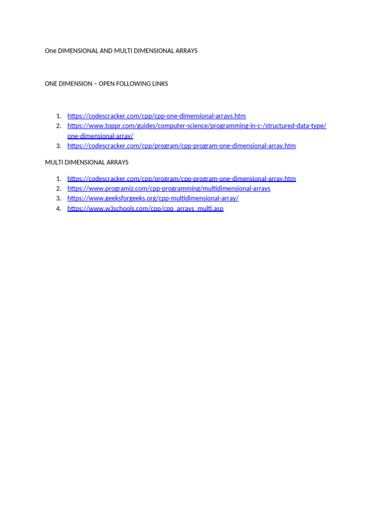 One Dimensional and Multi Dimensional Arrays | PDF One Dimensional and Multi Dimensional Arrays | PDF