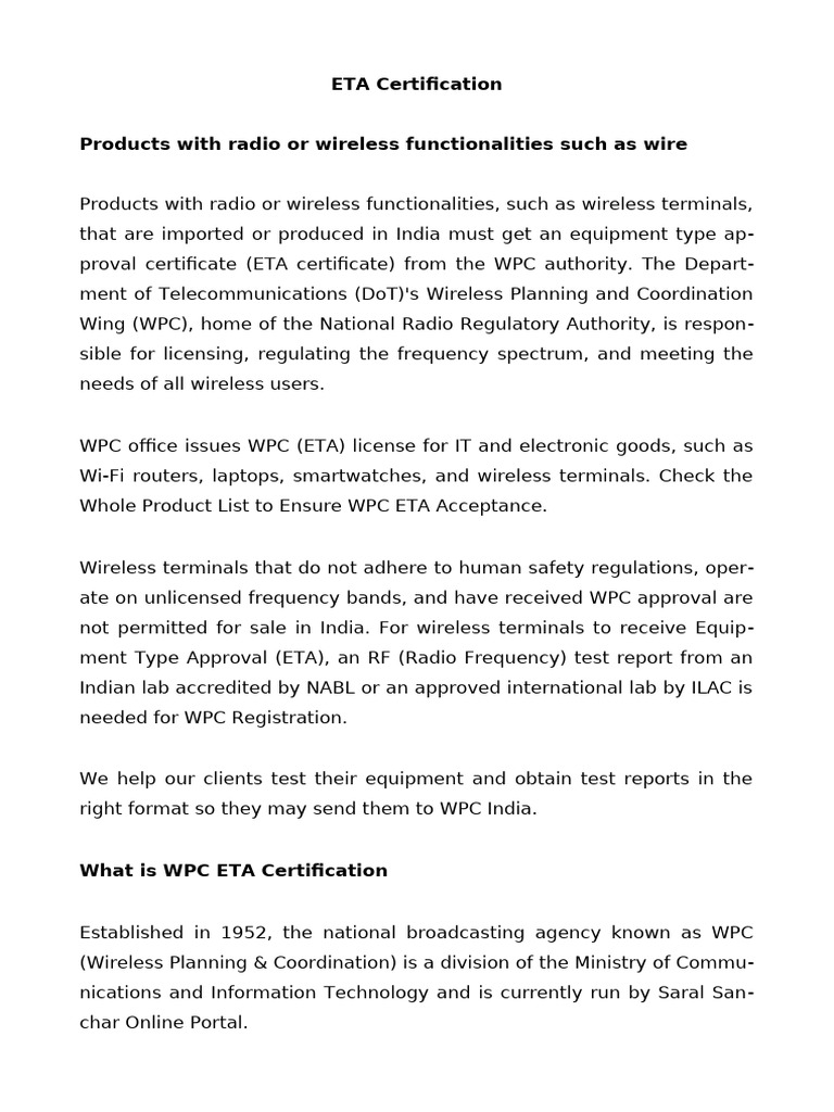 ETA Certification - Amend 2 | PDF | Wireless | Wi Fi