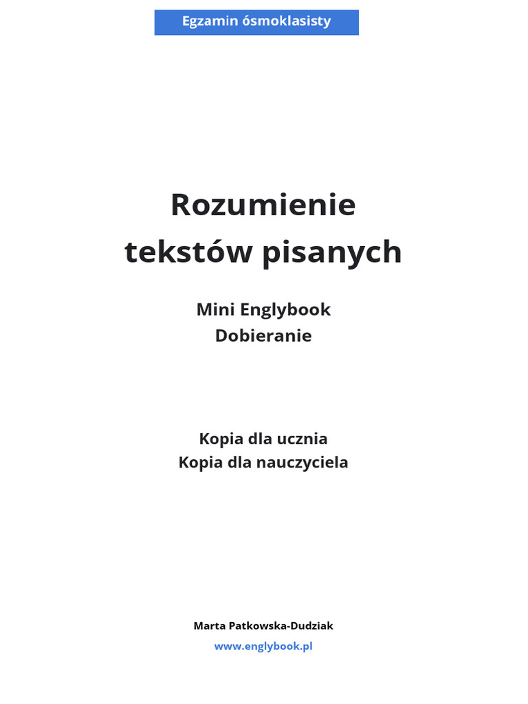 Mini Englybook - Rozumienie Tekstów Pisanych - Dobieranie (Egzamin ...