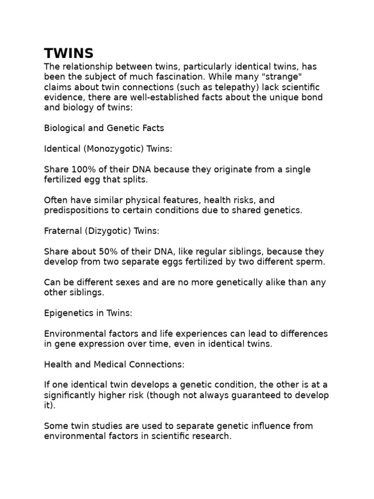 Twins | PDF | Twin | Genetics