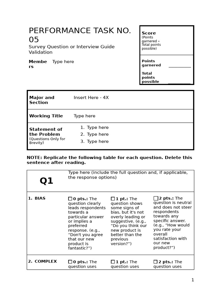 Performance Task 05 - Survey or Interview Questions Validation | PDF ...