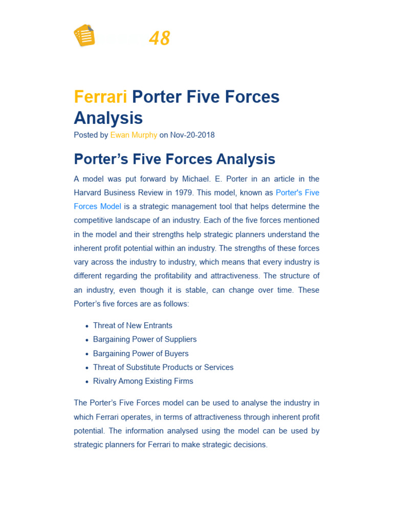 Ferrari Porter Five Forces Analysis | PDF | Supply Chain | Business
