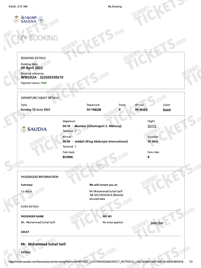 Saudi Airline Sample | PDF