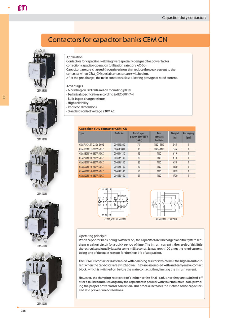 Capacitor Duty Contactors CEM CN Series | PDF | Capacitor | Mains ...