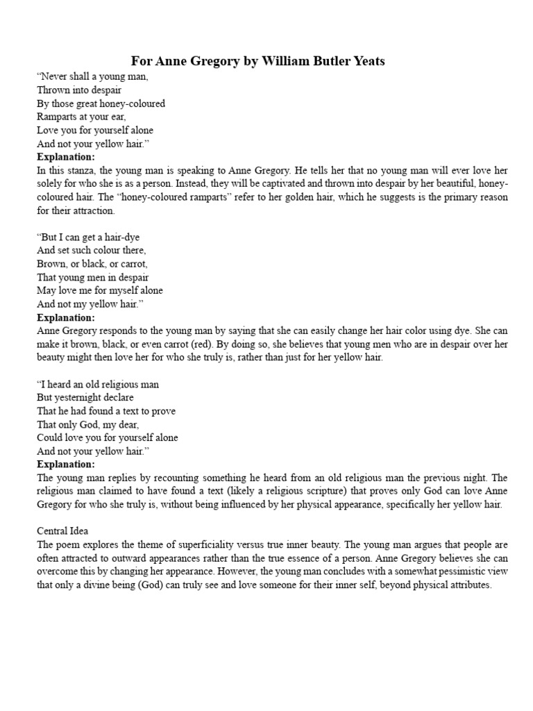 For Anne Gregory by William Butler Yeats | PDF | Metaphor | Love