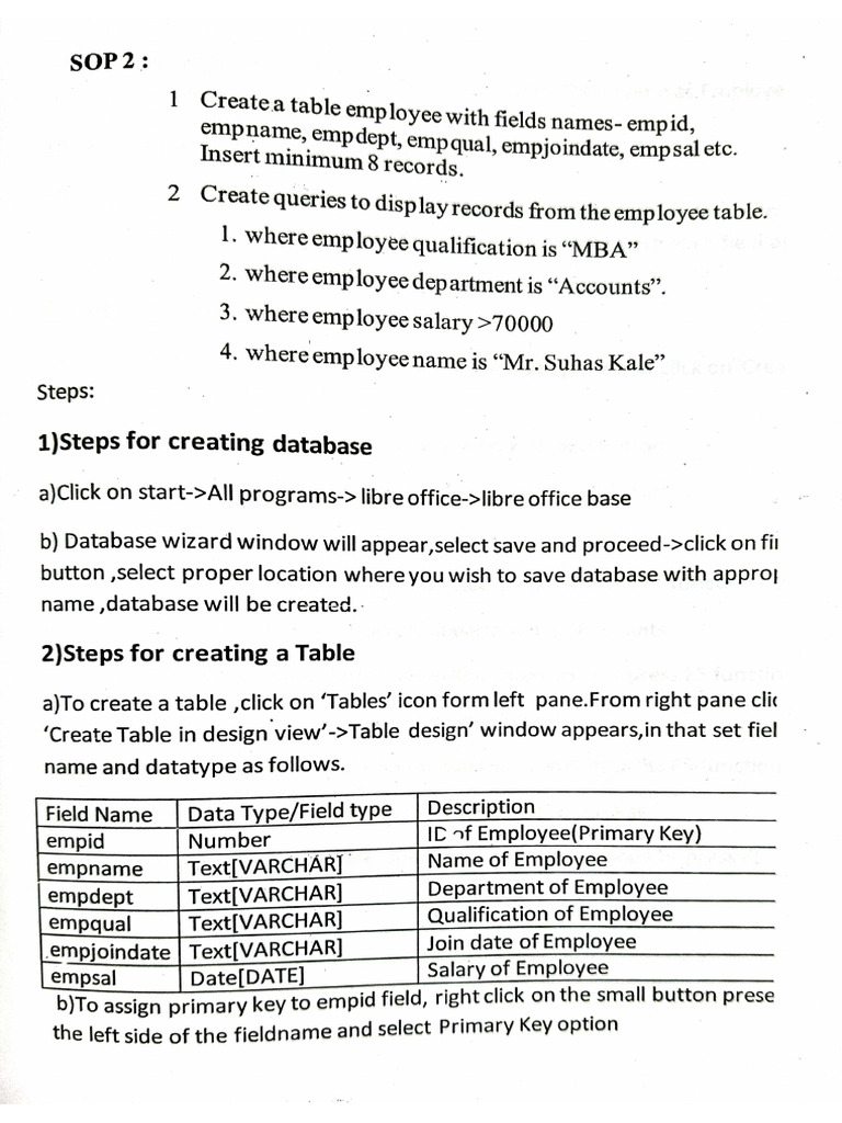 Steps of Database SOP2 | PDF