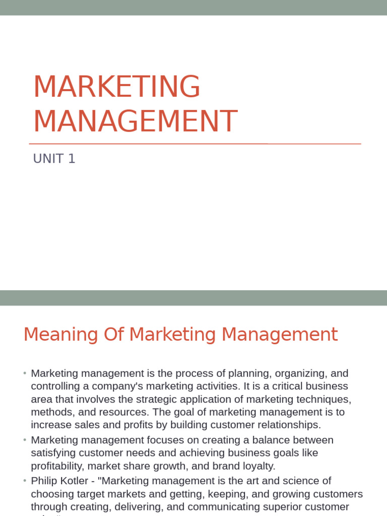 Marketing Management UNIT 1 | PDF | Marketing | Customer