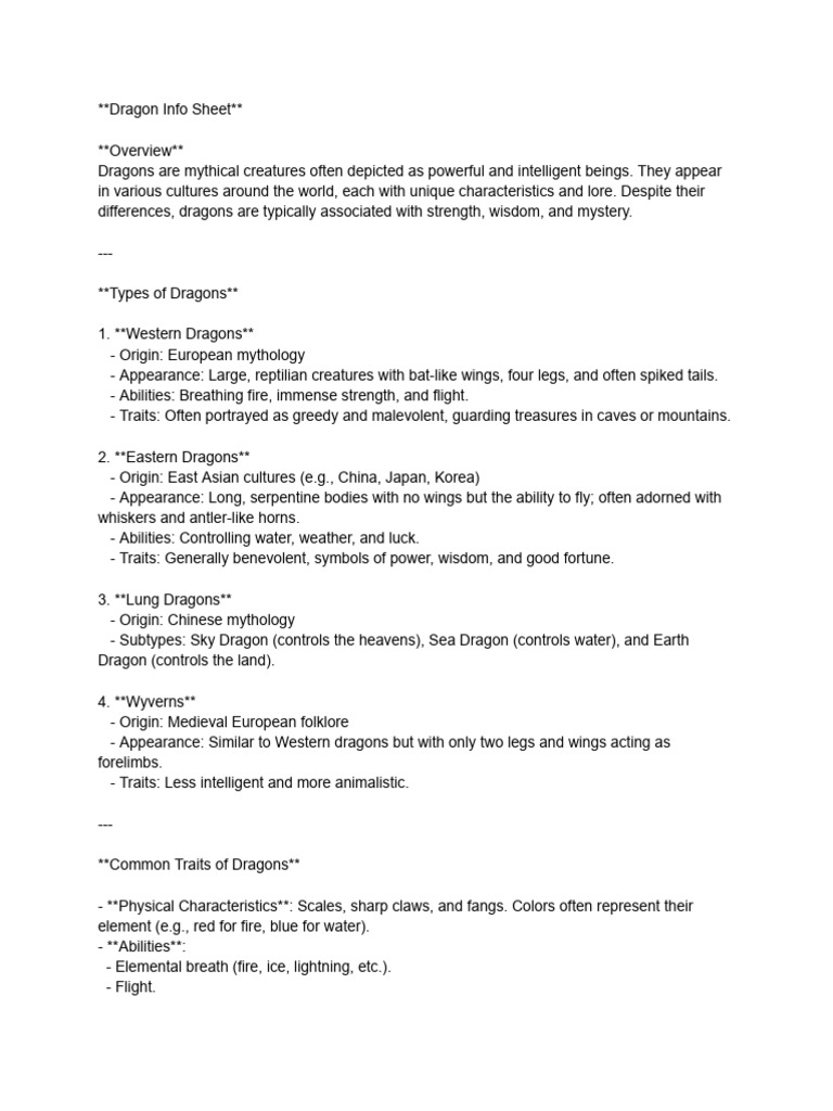 Dragon Info Sheet | PDF | Dragon | Mythology