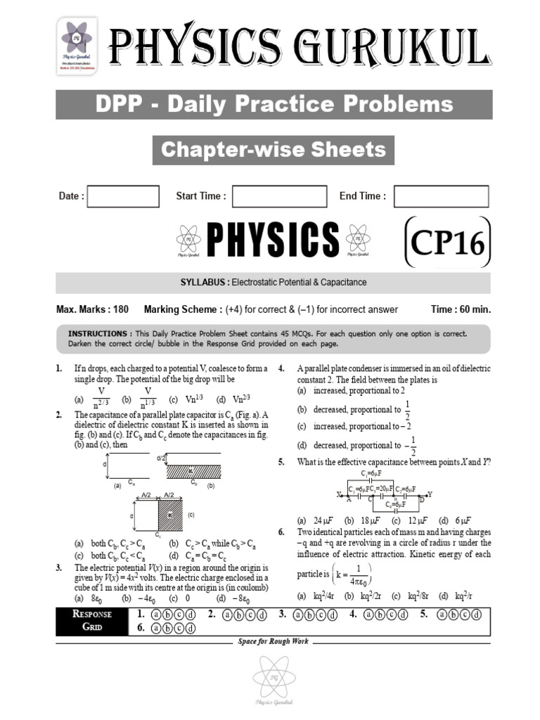 DPP 16 Electric Potential Capacitance | PDF | Capacitor | Capacitance