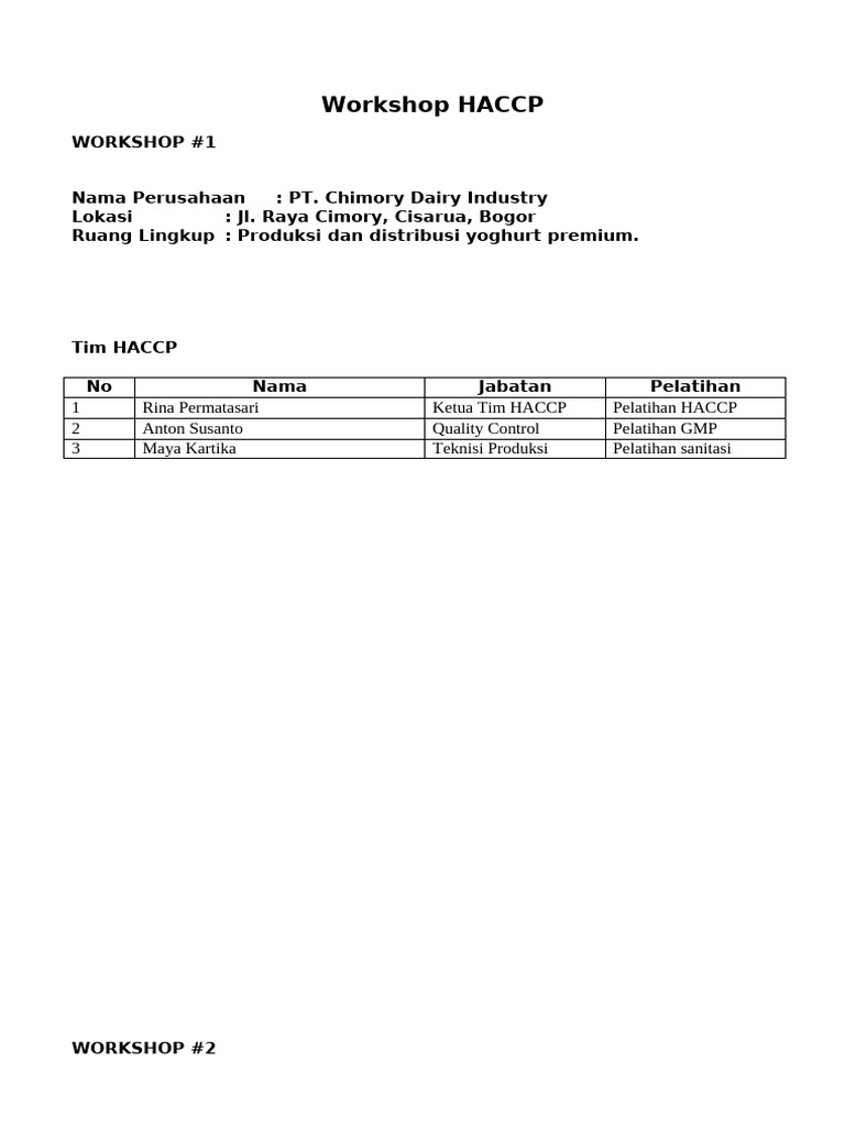 Lembar Workshop HACCP Plan | PDF