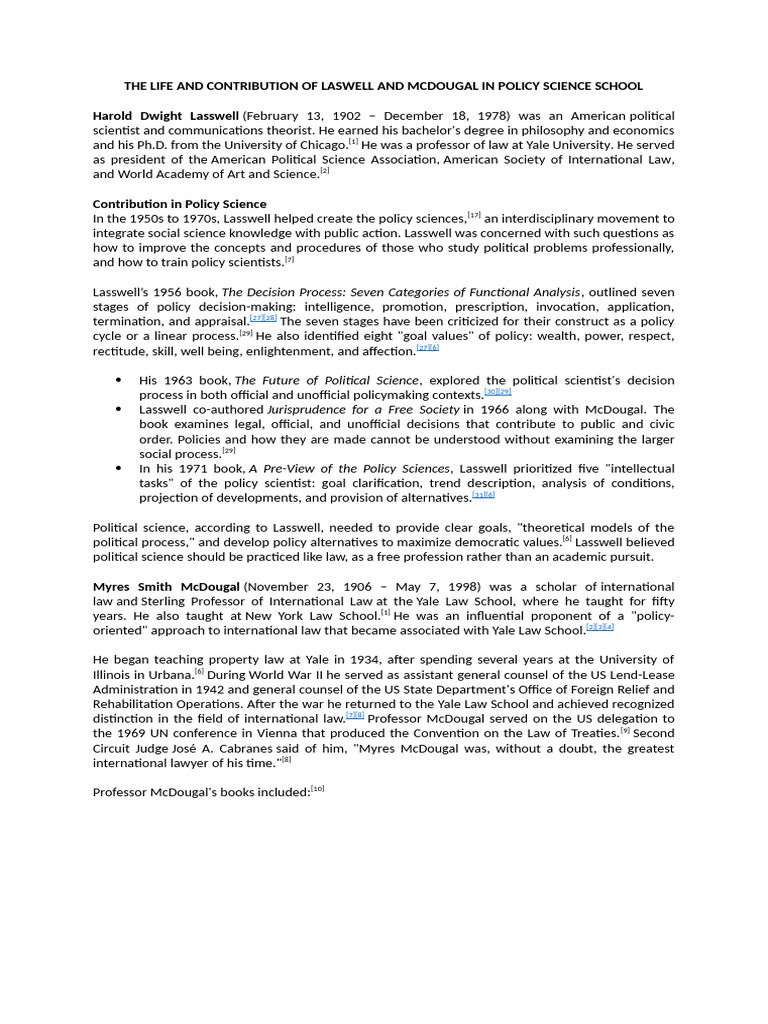 The Life and Contribution of Laswell and Mcdougal in Policy Science ...